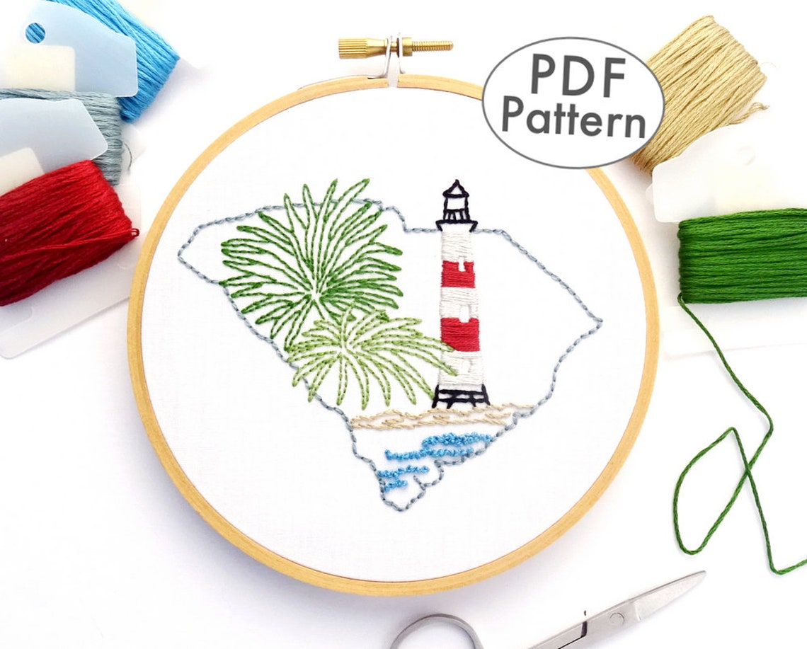 South Carolina Hand Embroidery Pattern PDF: Folly Beach & | Etsy