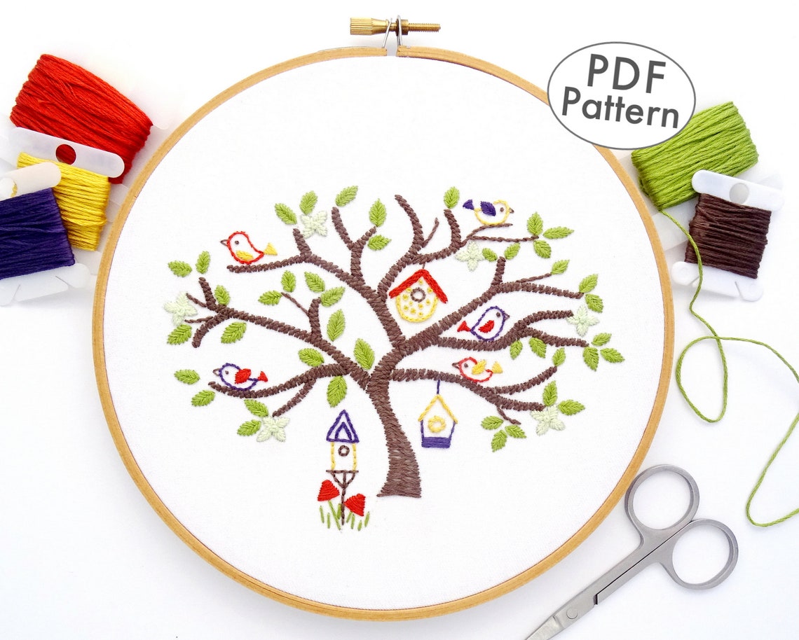 Birdhouse Tree Hand Embroidery Pattern PDF Digital Download | Etsy