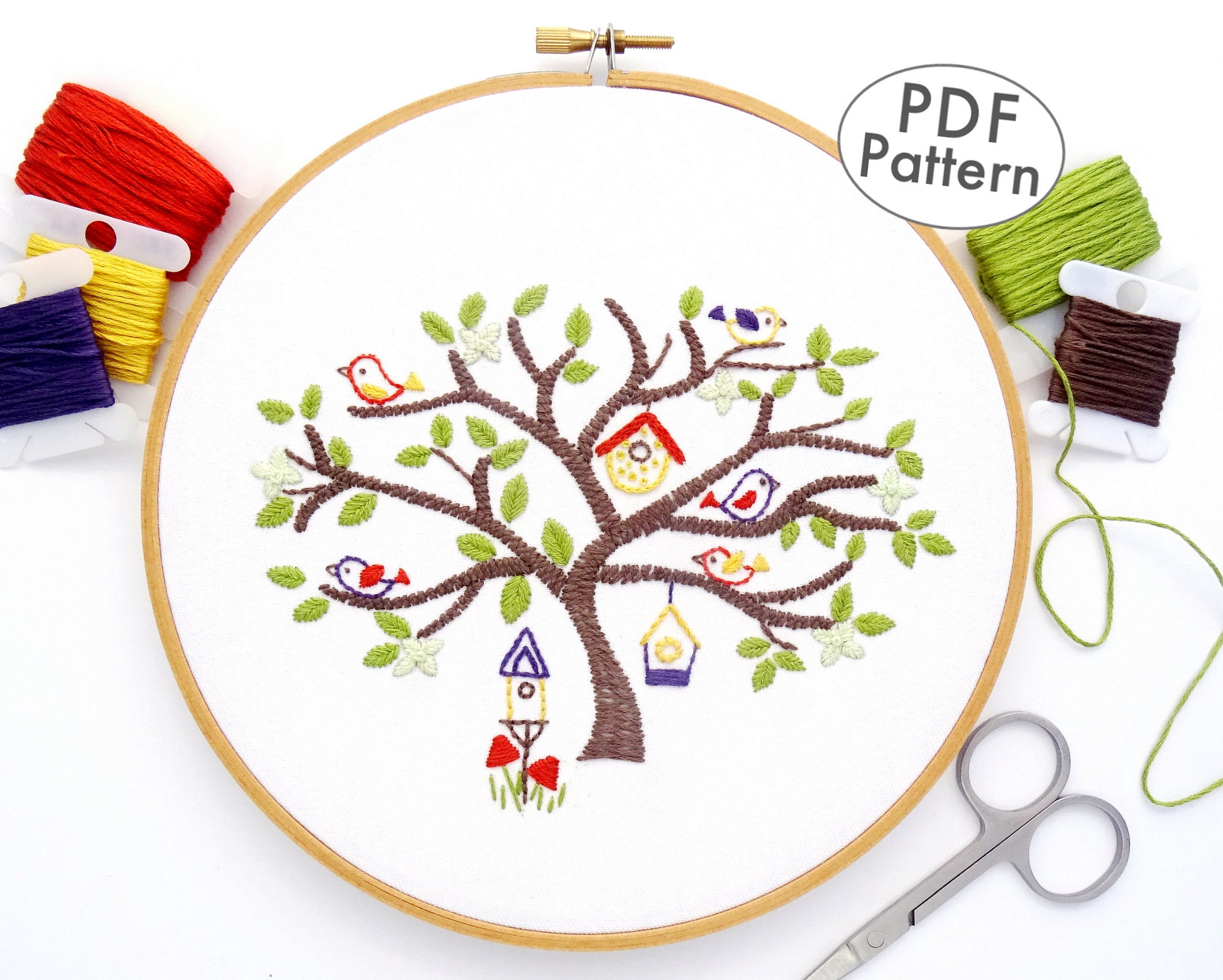 Birdhouse Tree Hand Embroidery Pattern PDF Digital Download | Etsy