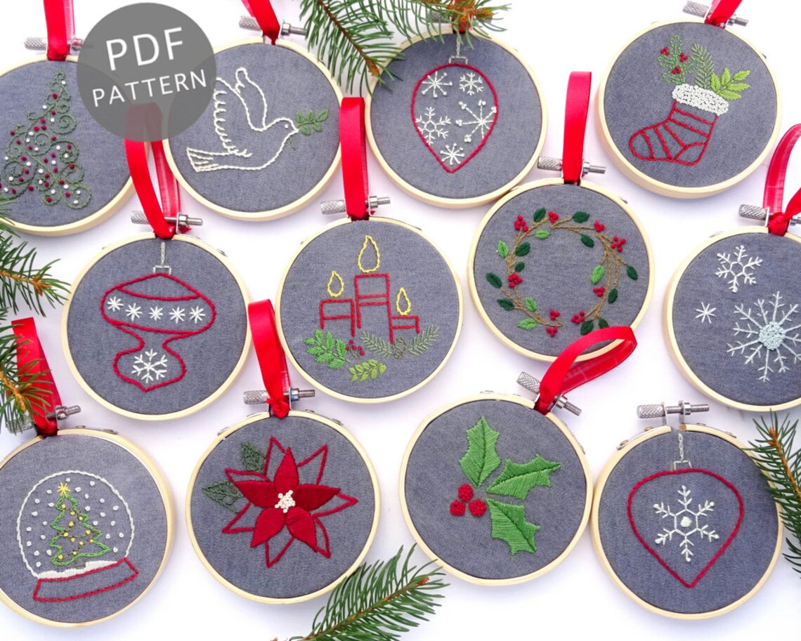 Christmas Ornament Hand Embroidery Pattern Collection: 12 DIY - Etsy