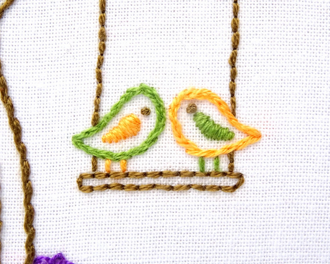 Flowering Tree Hand Embroidery Pattern PDF, Love Birds Spring Design - Etsy