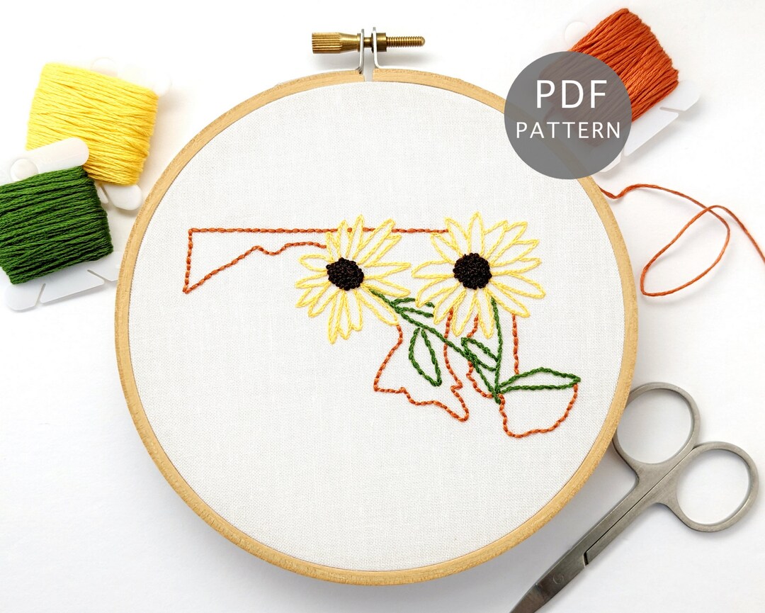 Black Eyed Susan Hand Embroidery Pattern PDF Download, Maryland Flower ...