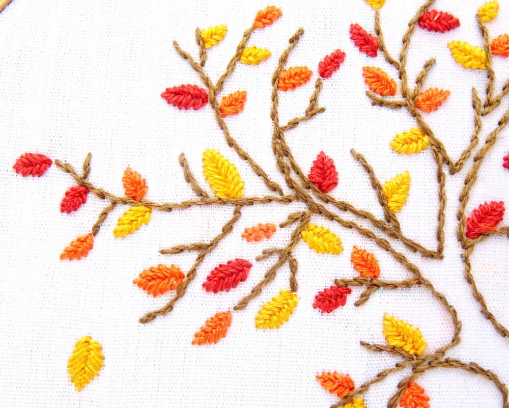 Autumn Tree Hand Embroidery Pattern Falling Leaves Design PDF | Etsy