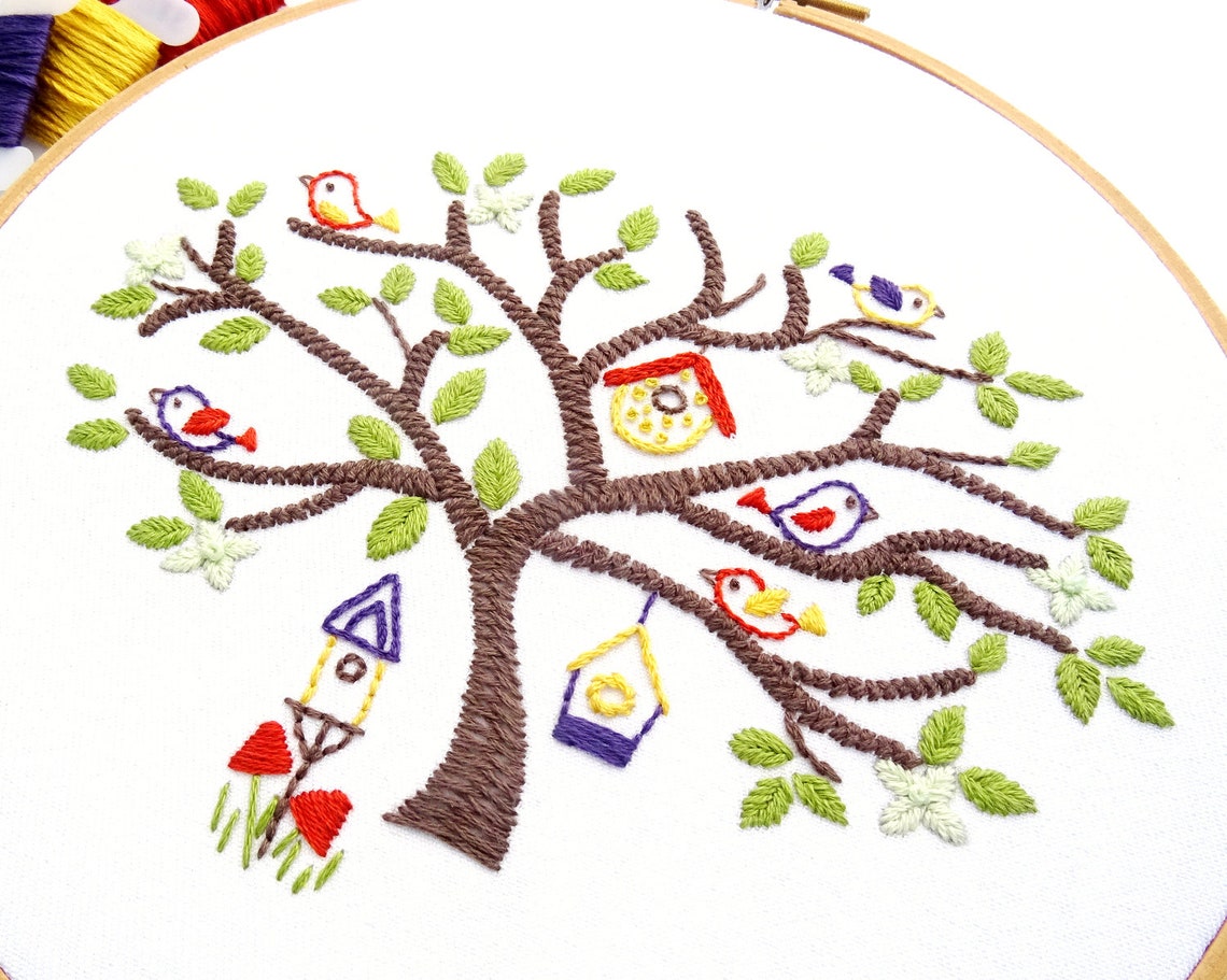 Birdhouse Tree Hand Embroidery Pattern PDF Digital Download | Etsy