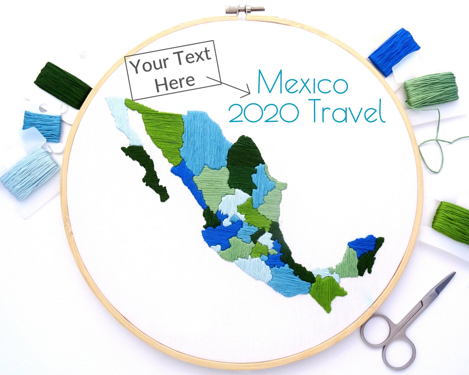 Travel Map Hand Embroidery Pattern With Custom Text: United - Etsy