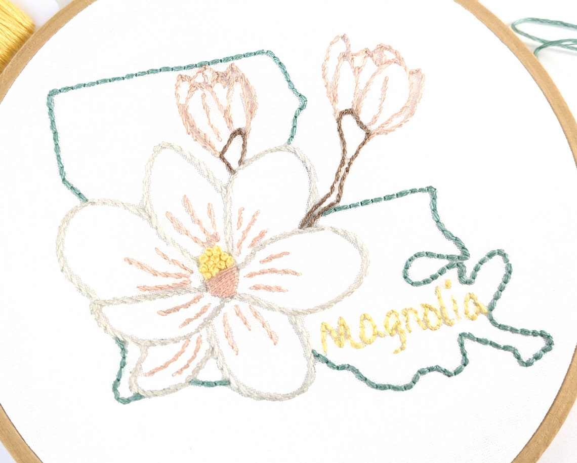 Magnolia Flower Hand Embroidery Pattern Louisiana Floral - Etsy