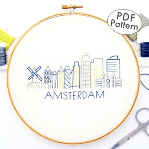 Amsterdam Skyline Hand Embroidery Pattern City Skyline | Etsy