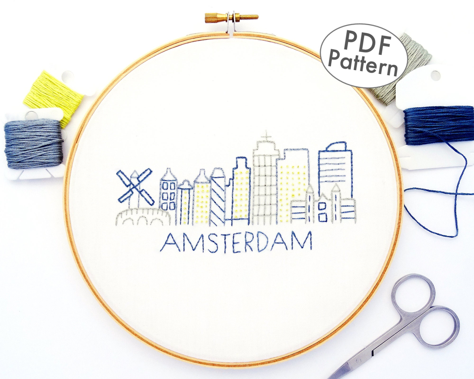 Amsterdam Skyline Hand Embroidery Pattern City Skyline | Etsy