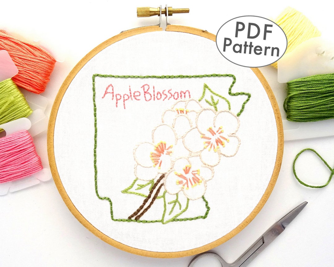 Apple Blossom Hand Embroidery Pattern PDF Download, Arkansas State ...