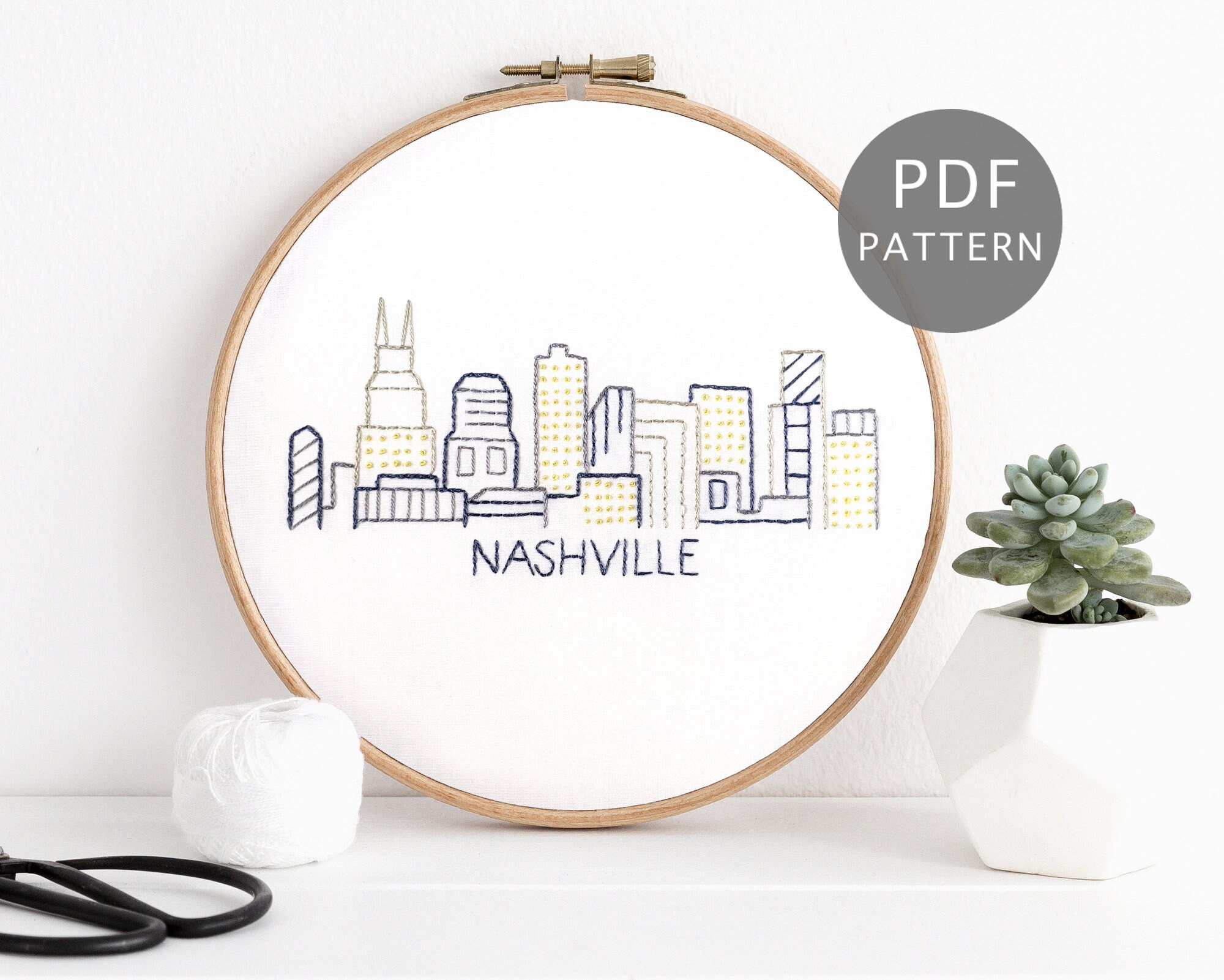 Nashville Skyline Hand Embroidery Pattern, Tennessee City Design PDF ...