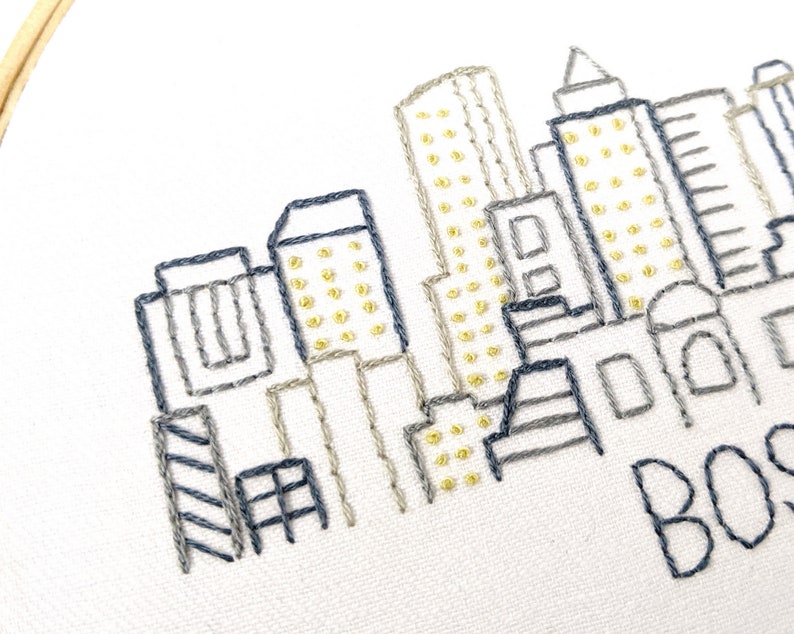 Boston Skyline Hand Embroidery Pattern, Massachusetts City Design ...