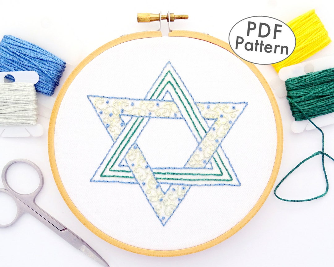 Star of David Hand Embroidery Pattern PDF Digital Download, Hanukkah ...
