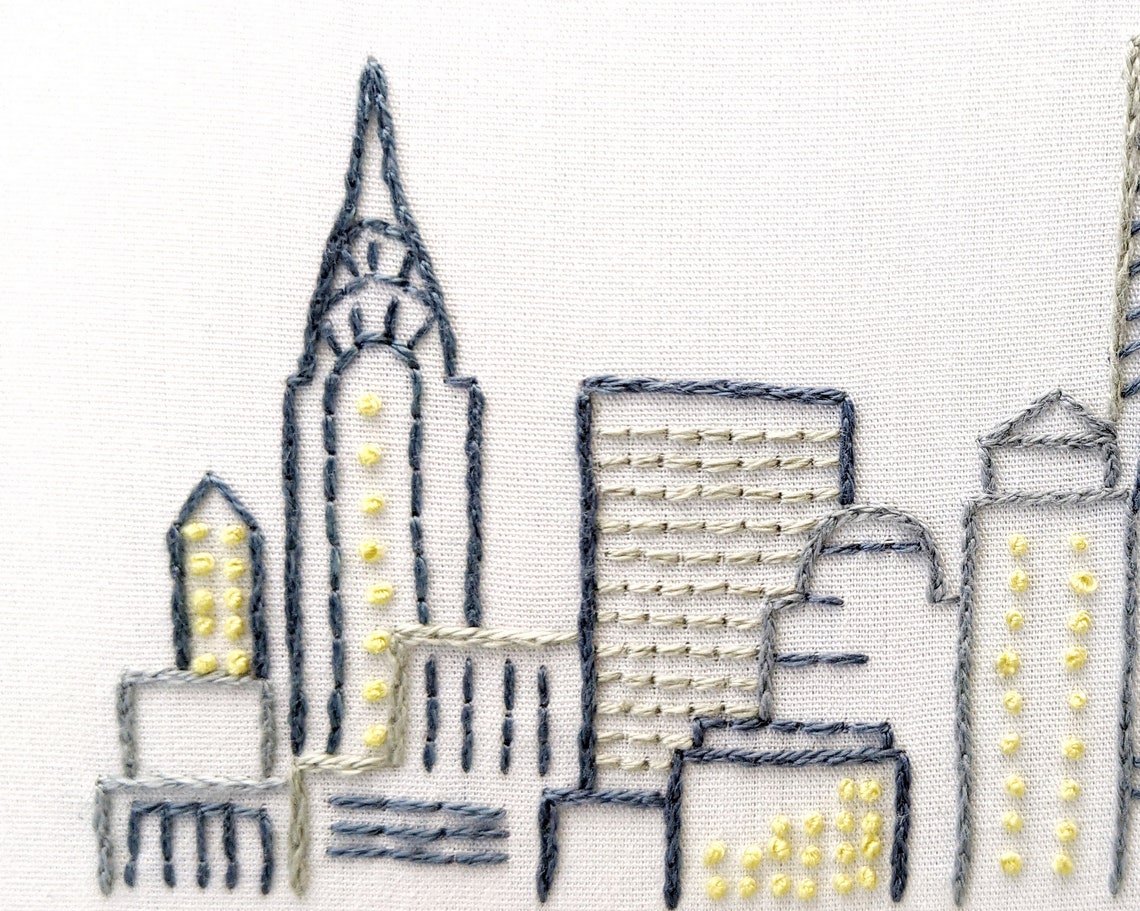 New York City Skyline Hand Embroidery Pattern Urban Design | Etsy