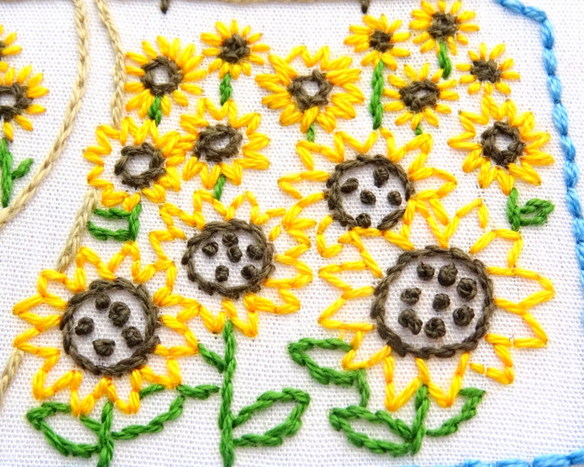 Kansas Hand Embroidery Pattern PDF Download Sunflower Field - Etsy