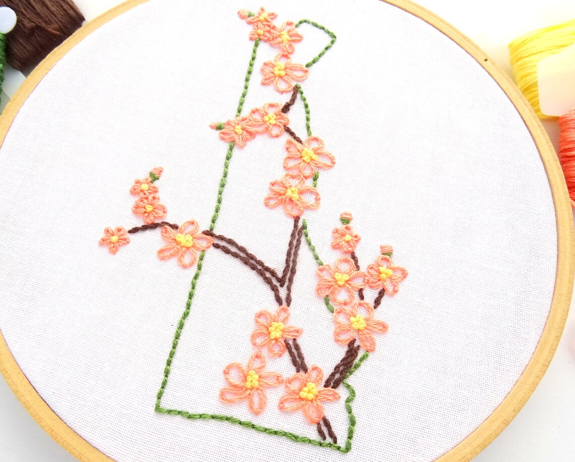 Peach Blossom Hand Embroidery Pattern PDF Download Delaware - Etsy