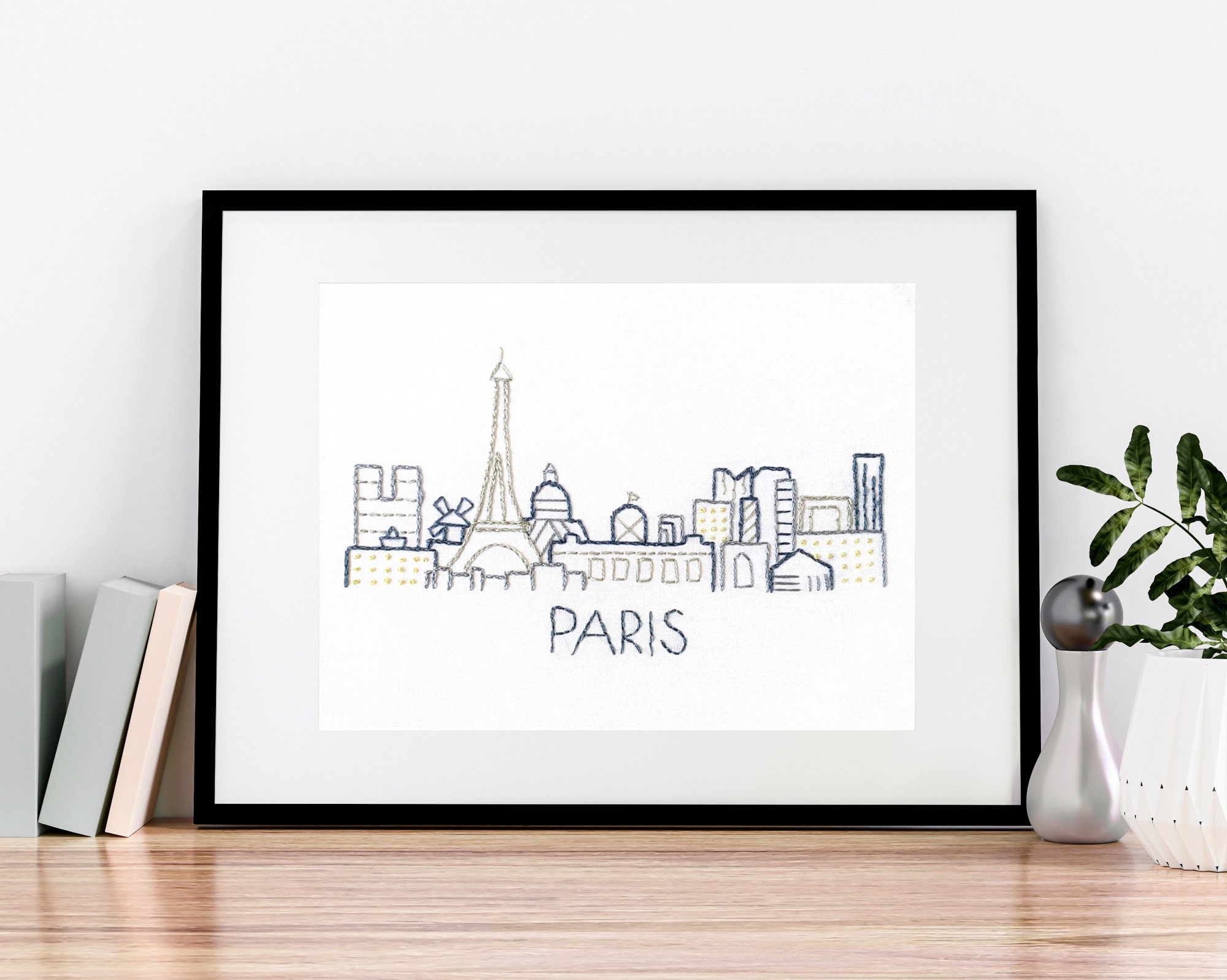 Paris City Skyline Hand Embroidery Pattern DIY France Design - Etsy