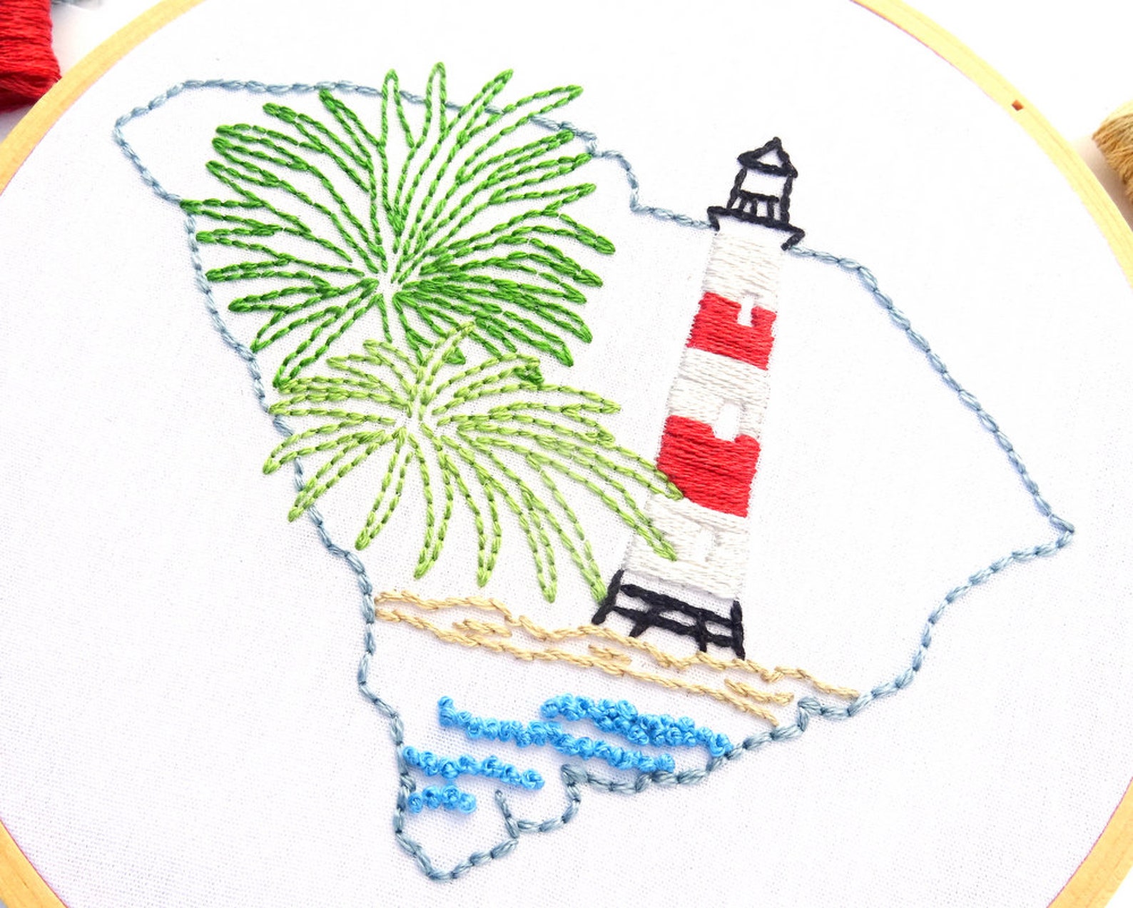 South Carolina Hand Embroidery Pattern PDF, Folly Beach & Morris Island ...