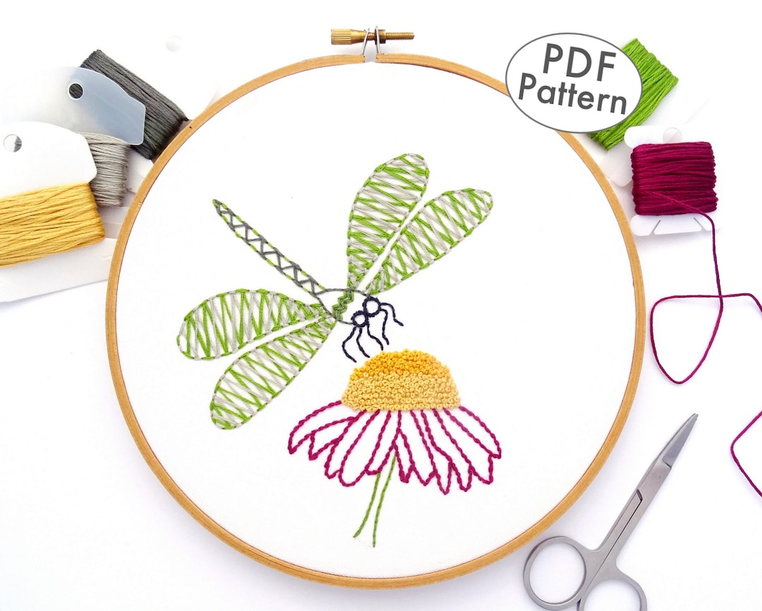 Dragonfly and Flower Hand Embroidery Pattern PDF Digital Download ...