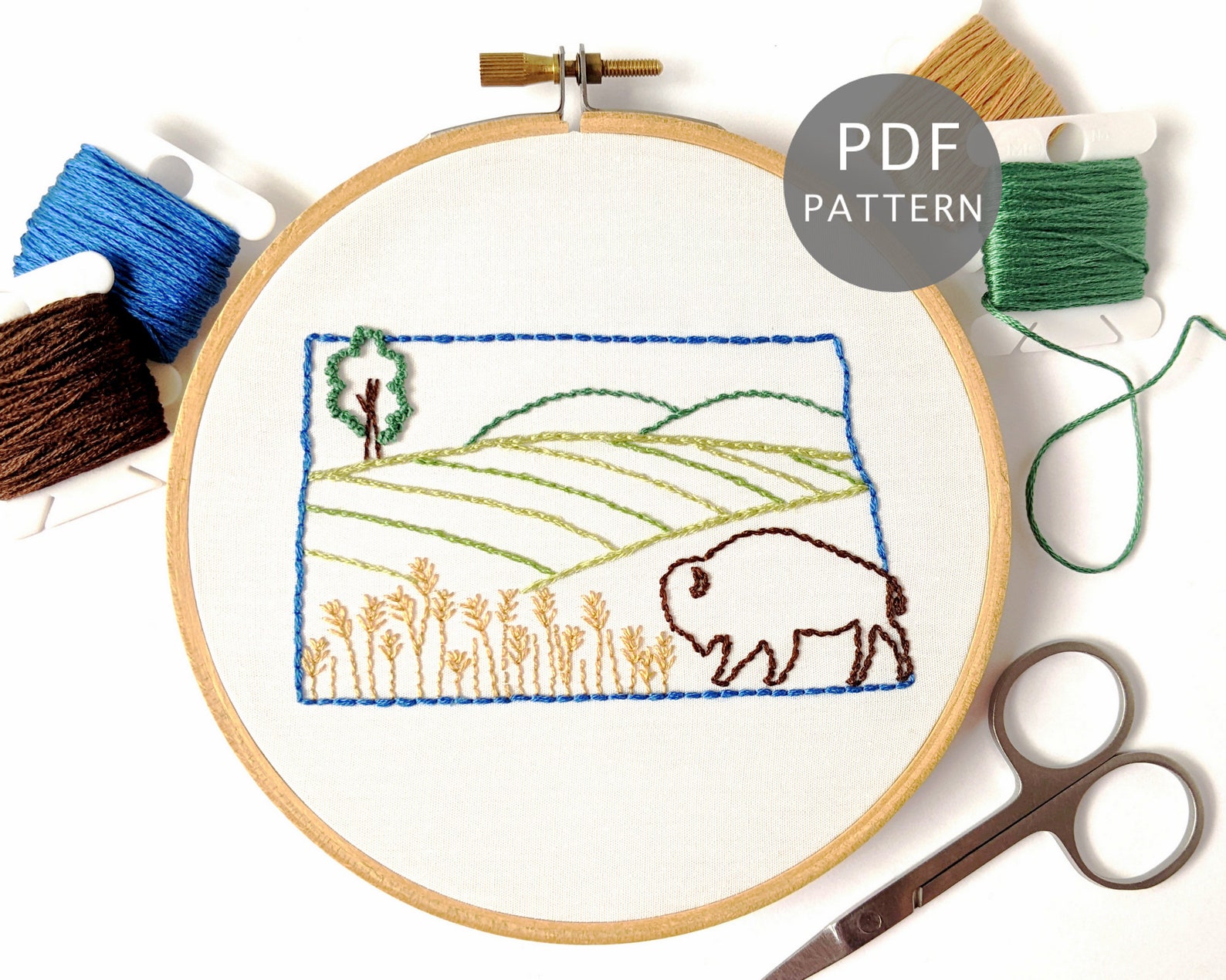 North Dakota Bison Hand Embroidery Pattern PDF Download, Simple State ...