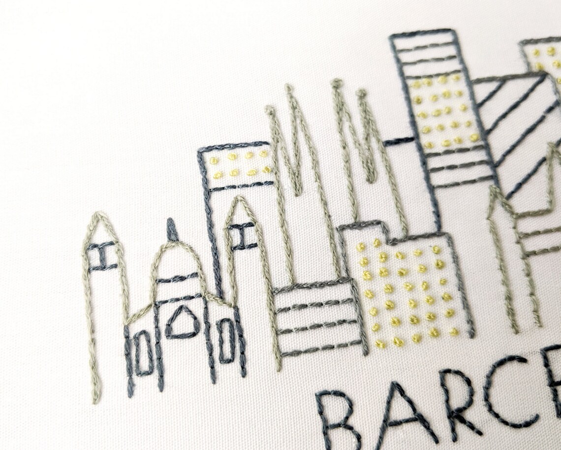 Barcelona Spain Hand Embroidery Pattern City Skyline PDF - Etsy