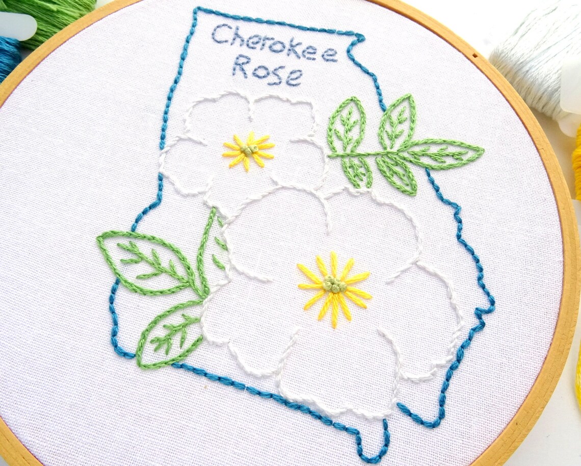 Georgia Flower Hand Embroidery Pattern, Cherokee Rose Design PDF ...