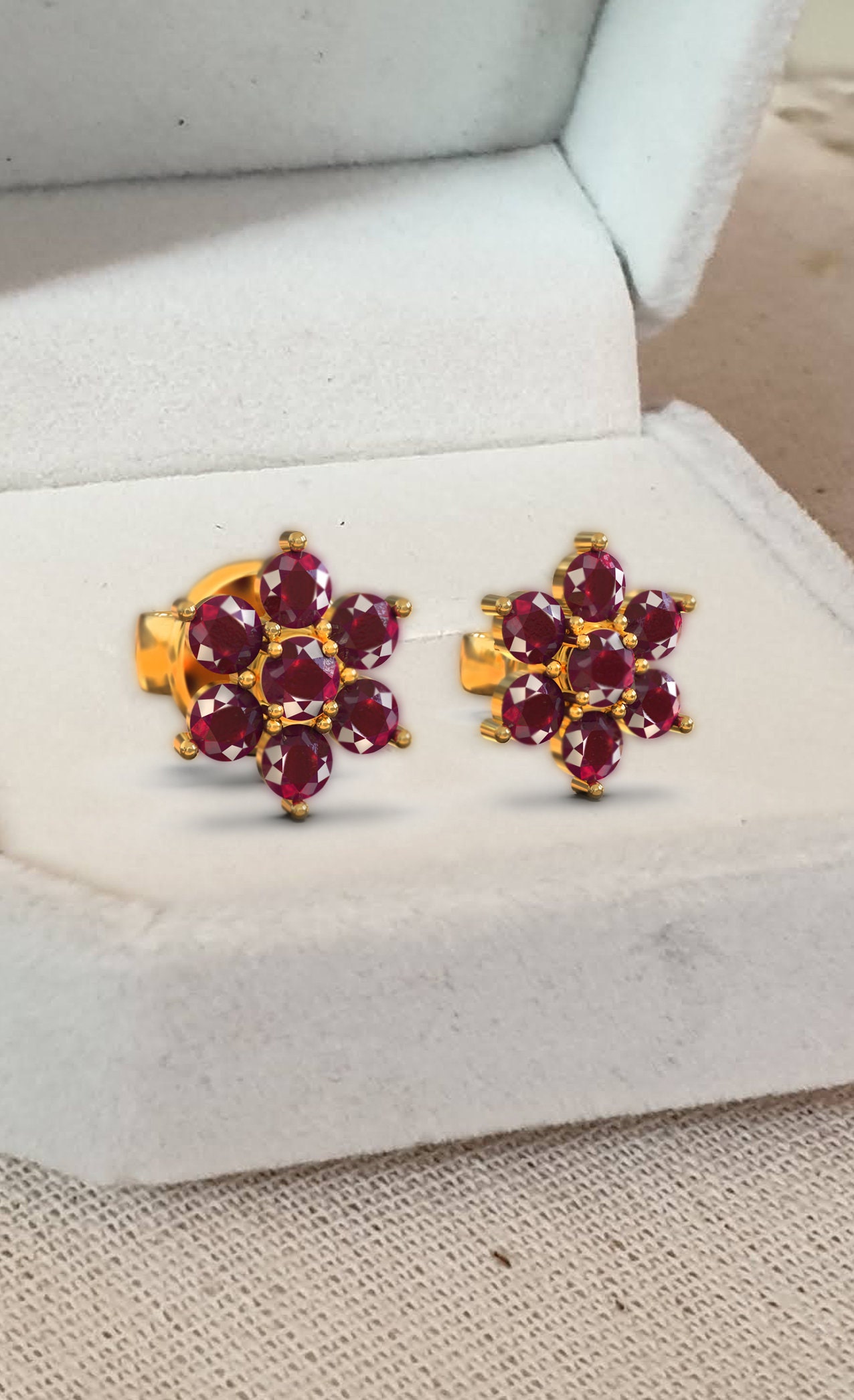 Flower Natural Ruby Earring 9K Gold Genuine Ruby Flower Stud - Etsy