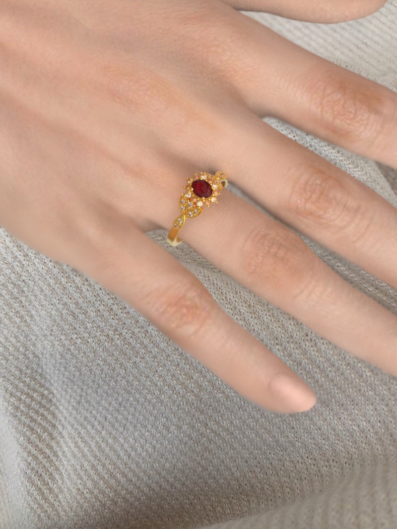 Check Out Siam or Thai Ruby Gemstones Ring With White Zircon, 925 ...