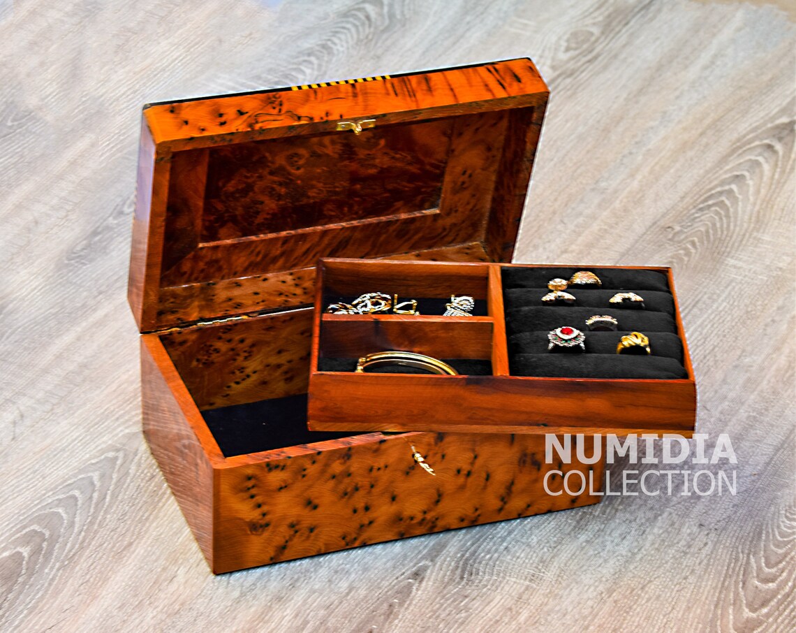 Large Wooden Jewelry Boxthuya Wood Box With Ring Display | Etsy