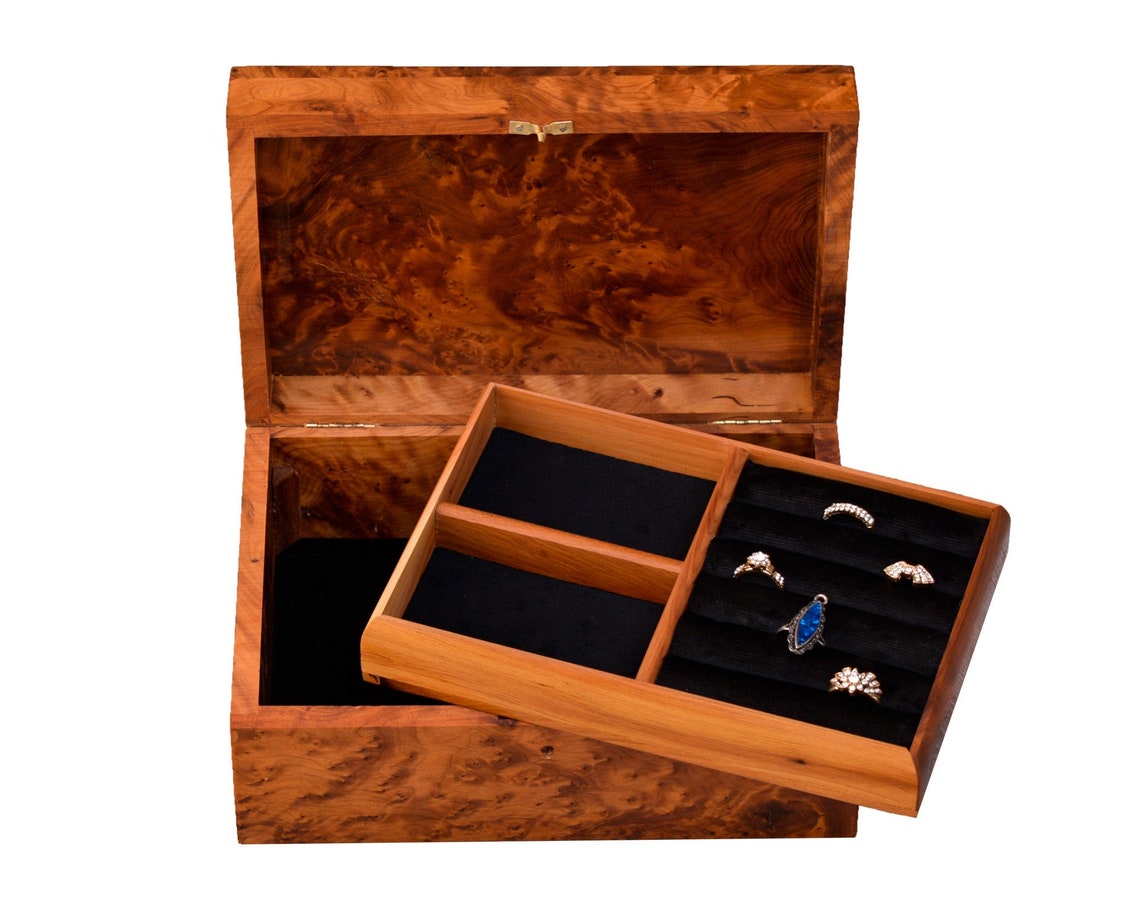 Wooden Jewelry Box Handmade Burl Wood Box With Key Large - Etsy