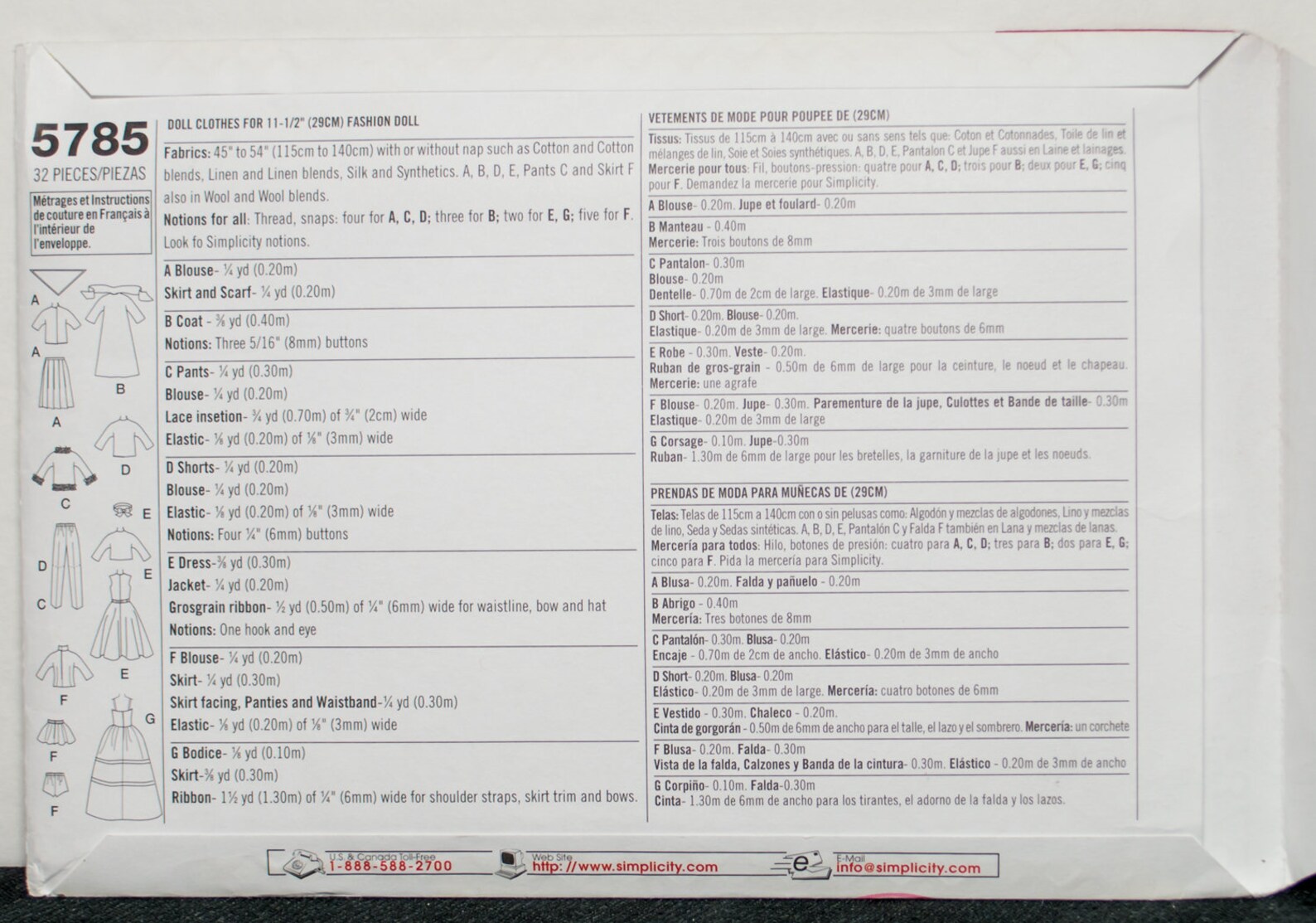 Sewing Pattern 5785 Simplicity 11 1/2 Doll Clothing | Etsy