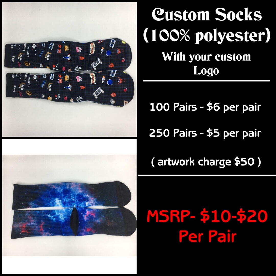 Custom 100% Polyester Socks ( With Your Custom Logo ) - Etsy