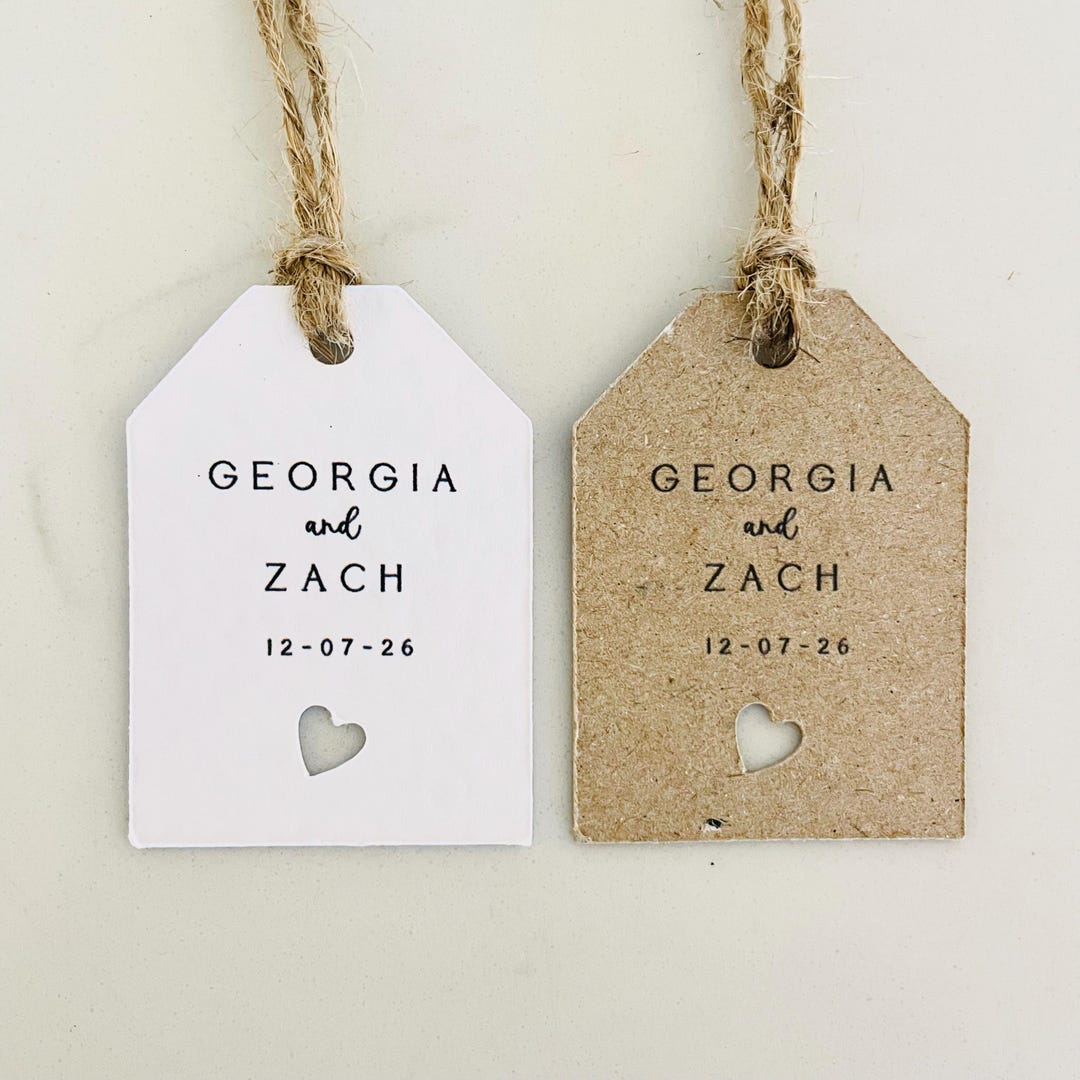 Small Wedding Favour Tags With Heart Cut Out Detail, Couples Name Thank ...