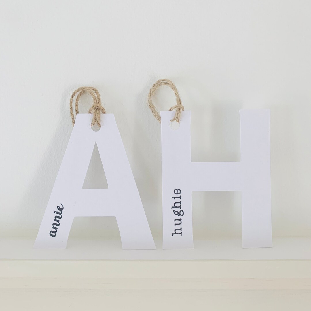 Personalised Initial Letter Gift Tags: Hammered White Card, With Twine ...