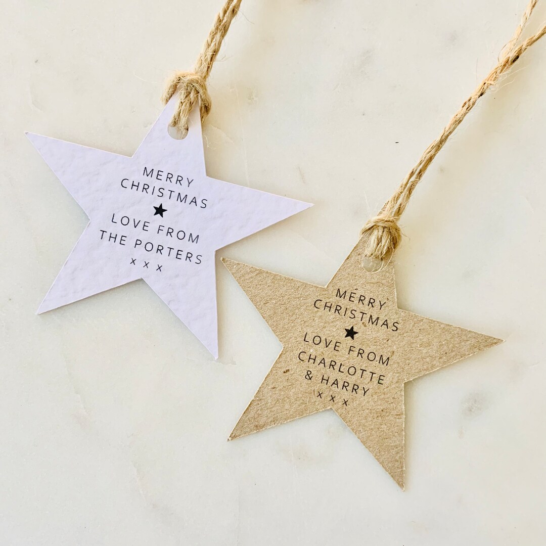Personalised Christmas Gift Tags Scandi Star Shape Kraft Brown or White ...