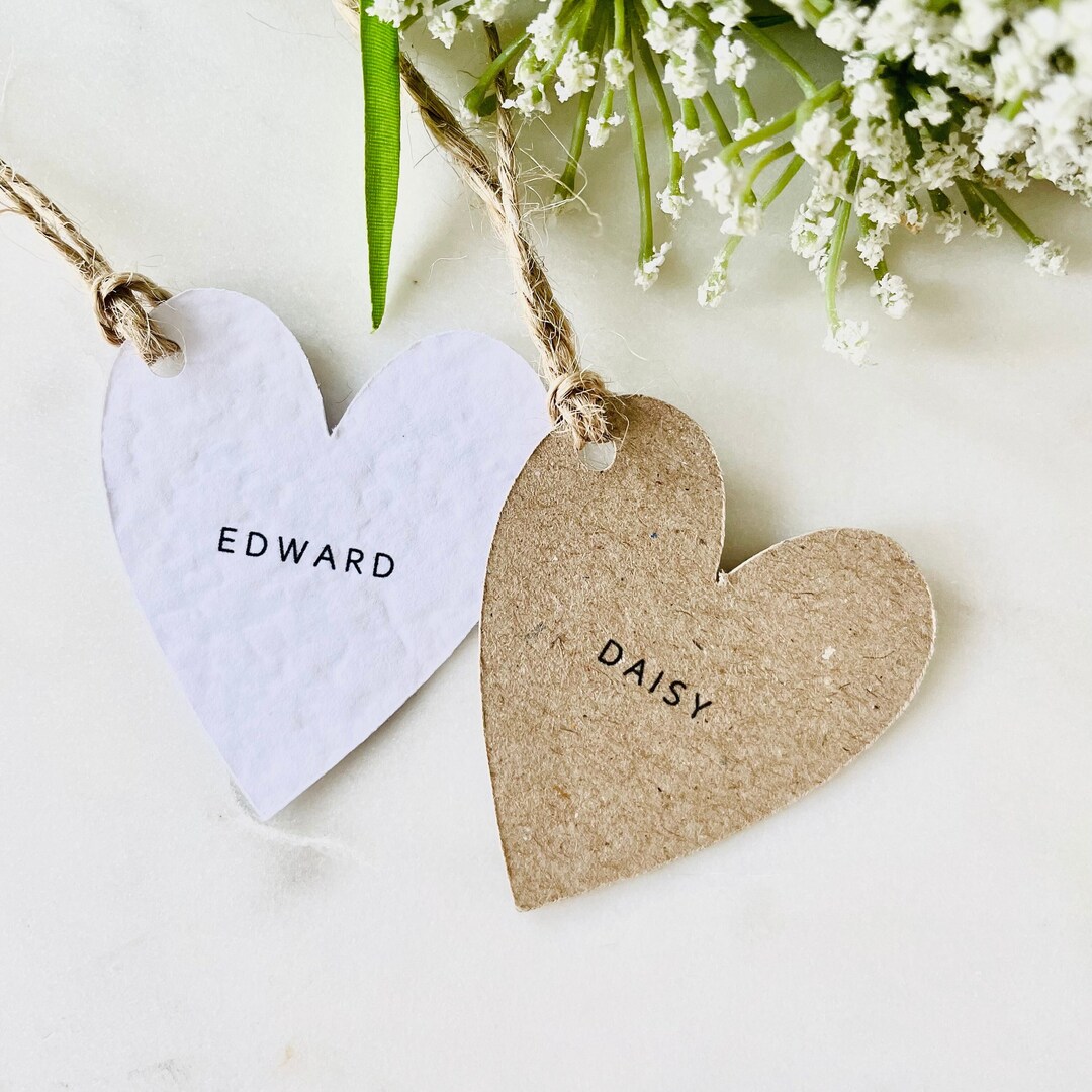 Heart Name Tags - Wedding Favour Tags - Place Names - Baby Shower Tags ...
