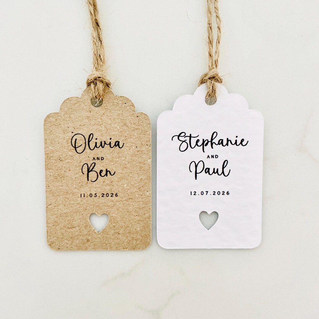 Personalised Wedding Favour Tags – Scallop Edge, Heart Cut Out - Etsy