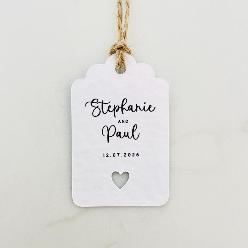 Personalised Wedding Favour Tags – Scallop Edge, Heart Cut Out - Etsy UK