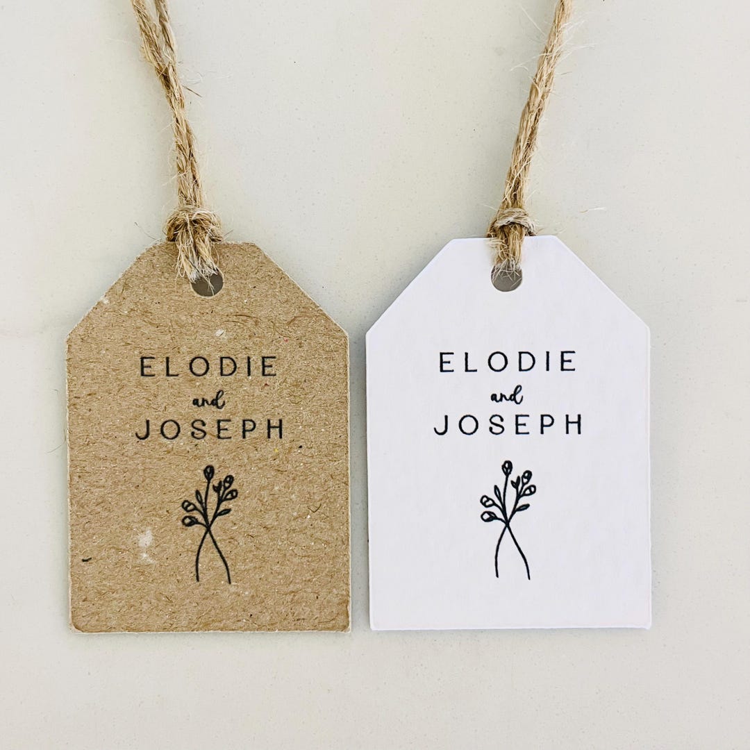 Small Wedding Favour Tags With Wildflower Detail, Couples Name Thank ...