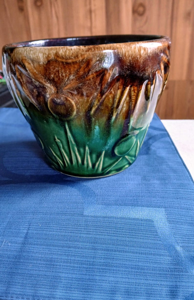 Vintage Ramsbottom Green and Brown Drip Glaze Sun & Moon Jardiniere ...