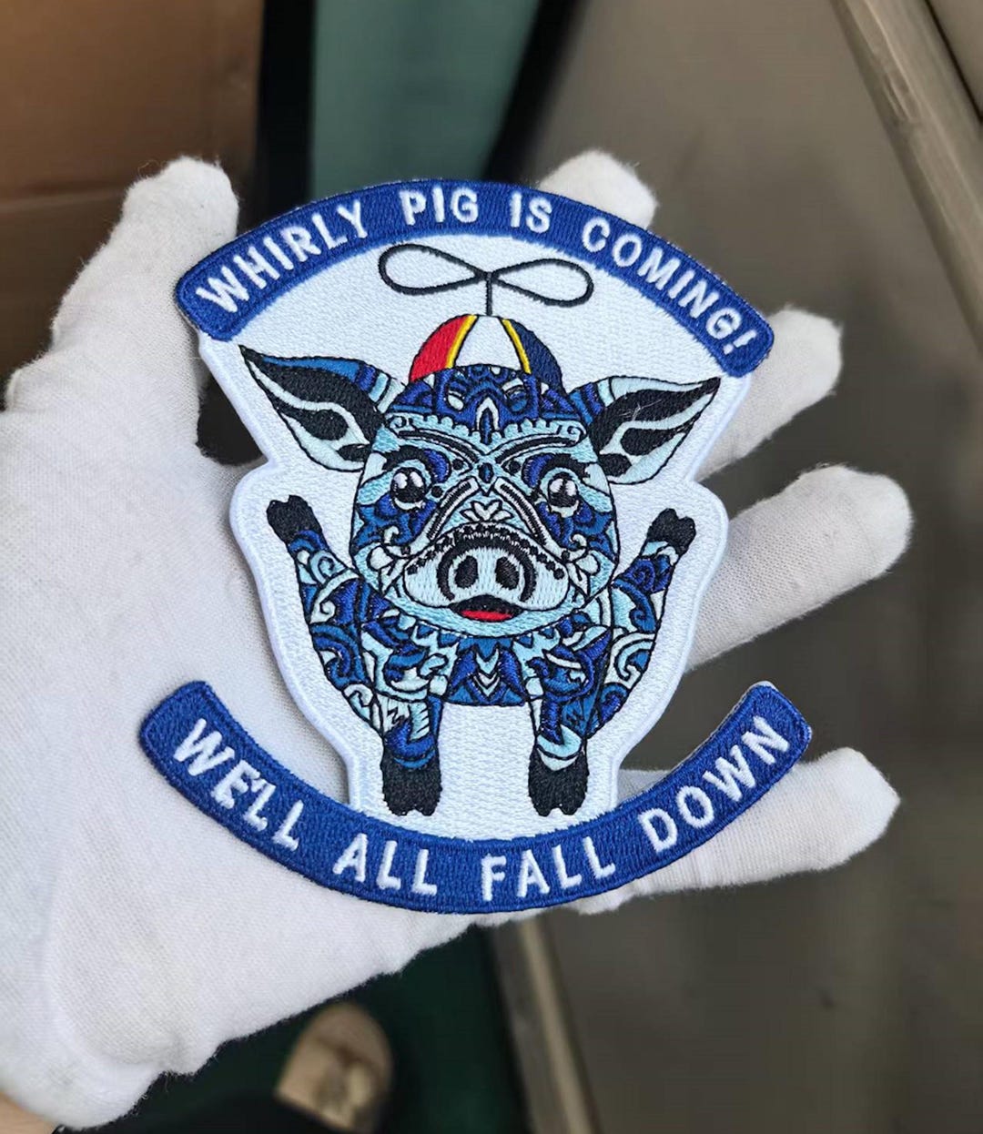 Embroidered Whirly Pig Patch (blue): Iron-on/sew-on BMFS Applique (4.5 ...
