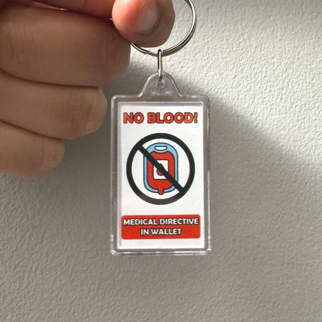 JW No Blood Medical Alert Keychain – Jehovah’s Witness DPA Tag, Acrylic ...