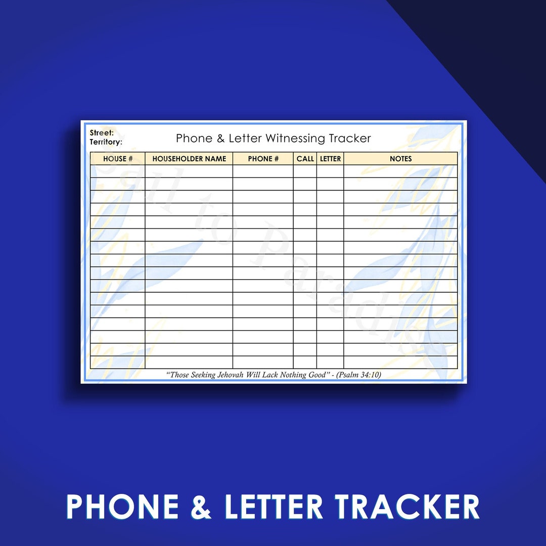 Letter & Phone Witnessing Tracker, JW - Digital PDF, JW Ministry ...
