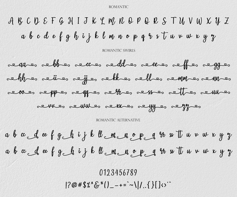 Romantic Heart Font: Cursive Calligraphy Font With Tails (digital ...