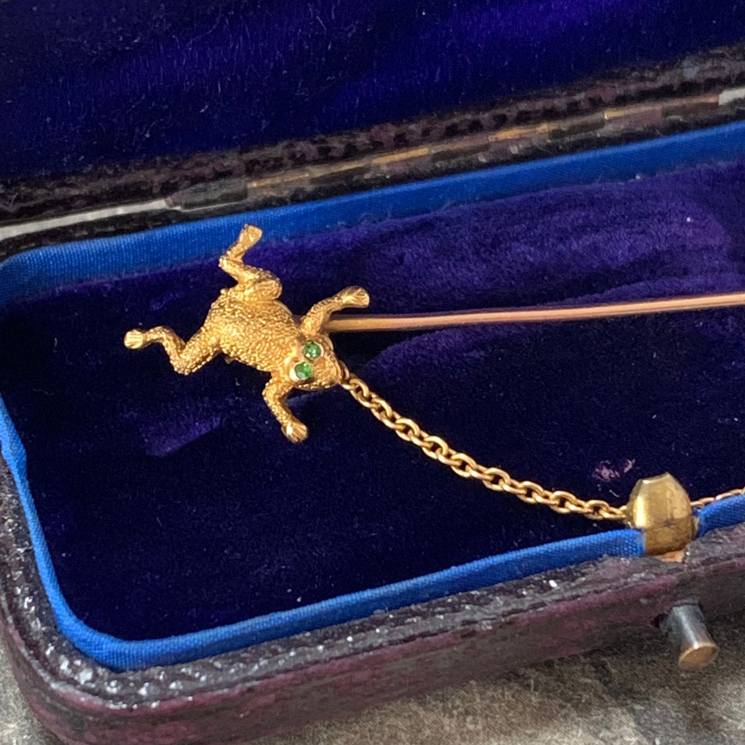 Antique 15ct Gold Frog Brooch Pin: Emerald Eyes, Original Box - Etsy
