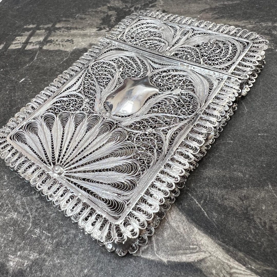Antique Turkish Silver Filigree Card Case | Carte Viste Keeper - Etsy