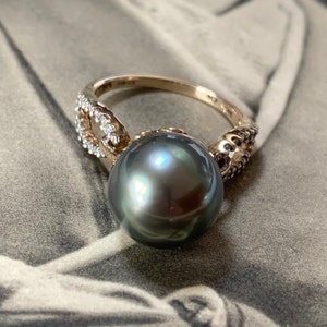 Southsea Pearl Ring That is 11.6mm in Diameter Set With 0.14ct Diamonds ...
