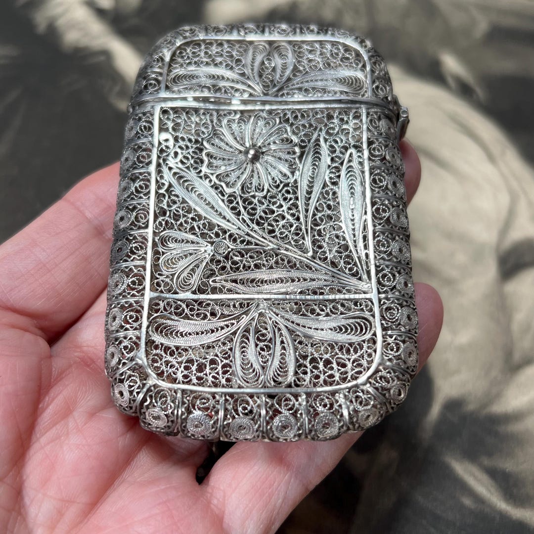 Antique Silver Filigree Card Case: Ottoman Telkari Floral Design - Etsy UK