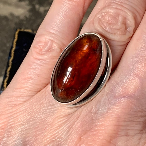 1960s Danish Amber Silver Ring: Niels Erik From, Size… - Gem