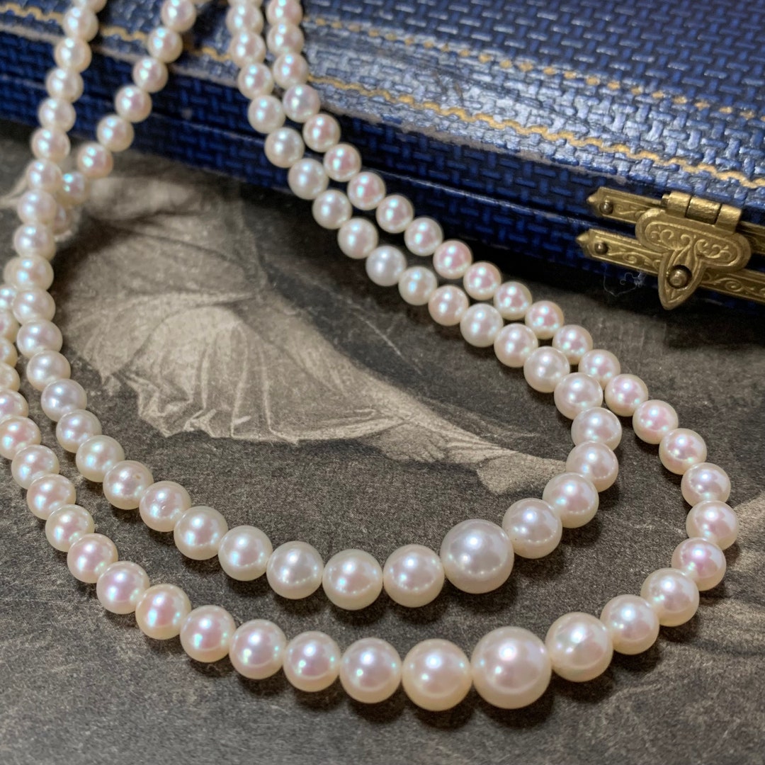 Mikimoto Double Strand Pearl Necklace. Vintage AAA Graduated Akoya ...