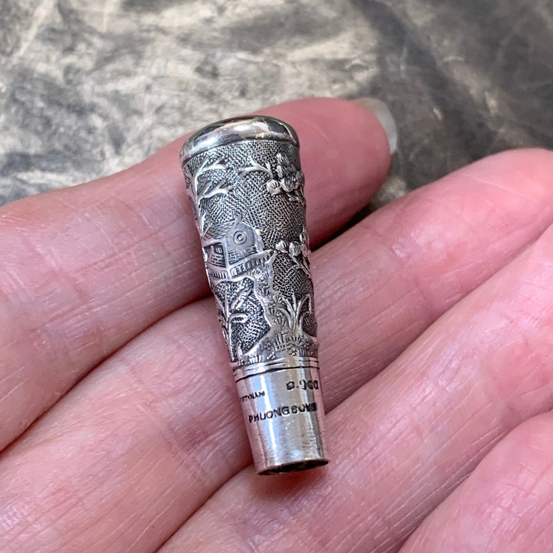 Art Deco Silver Cigarette Cheroot Holder Chased With Ginko Trees Relief ...
